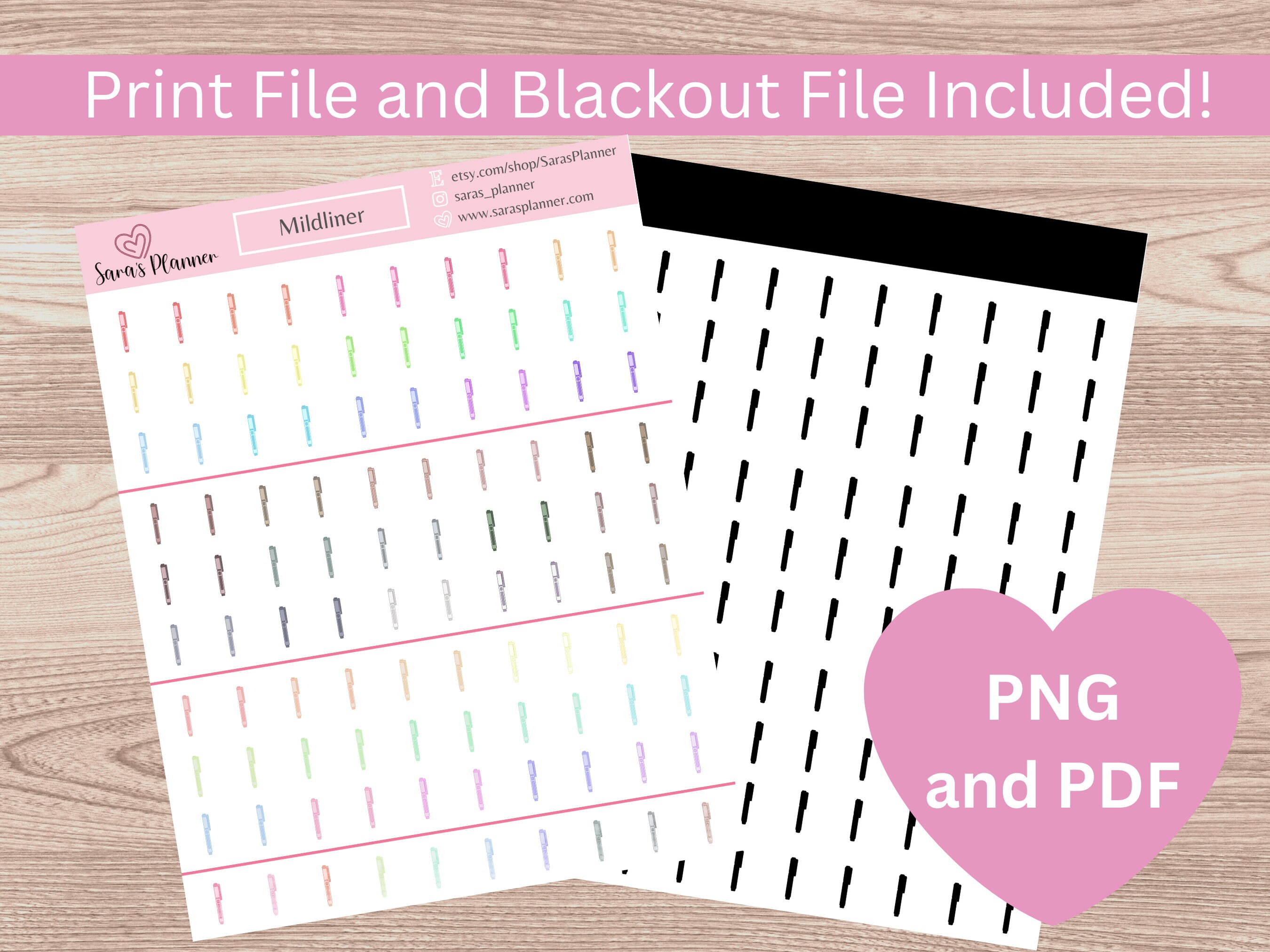 Highlighter Printable Stickers, Pen Doodle Instant Download PDF, PNG ...