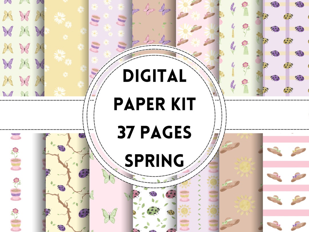 Butterfly Garden Digital Paper Bundle, Spring Theme Patterns, Ladybug ...