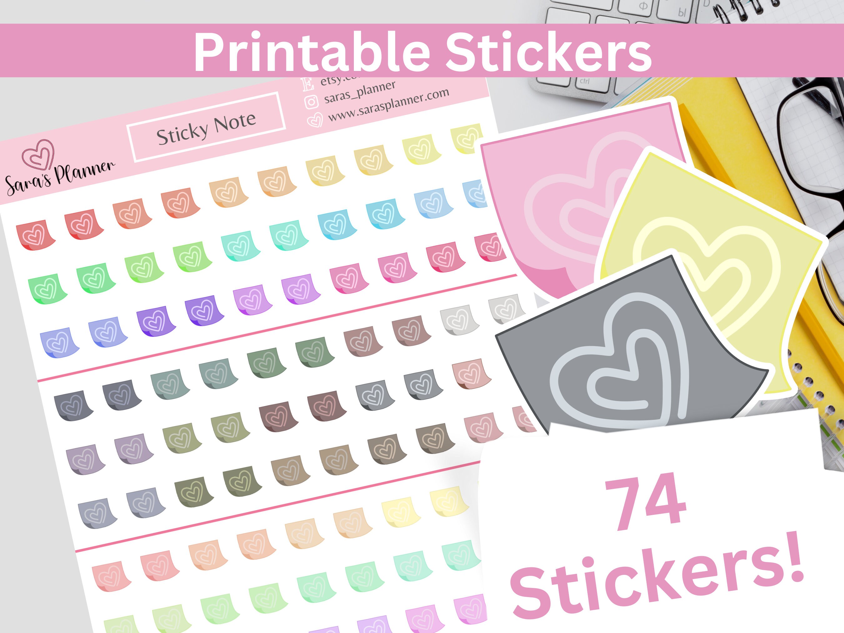 Printable Sticky Note Planner Stickers, Instant Download Functional ...