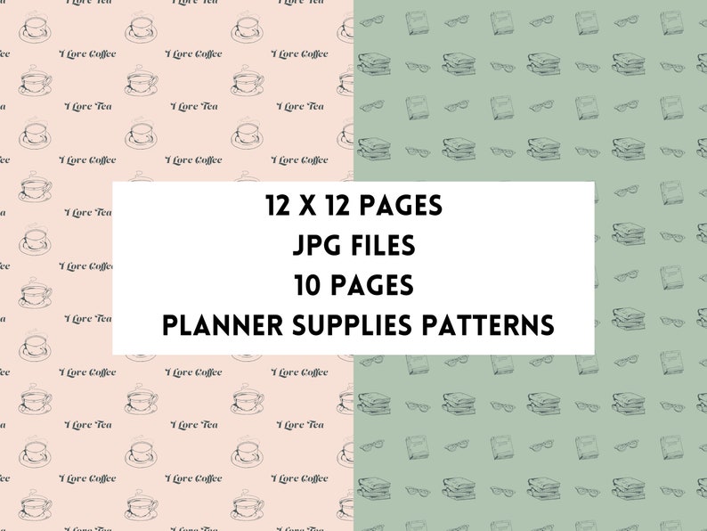 Bookish Digital Paper, Green, Wallpaper, Digital Download, Tea, Coffee ...