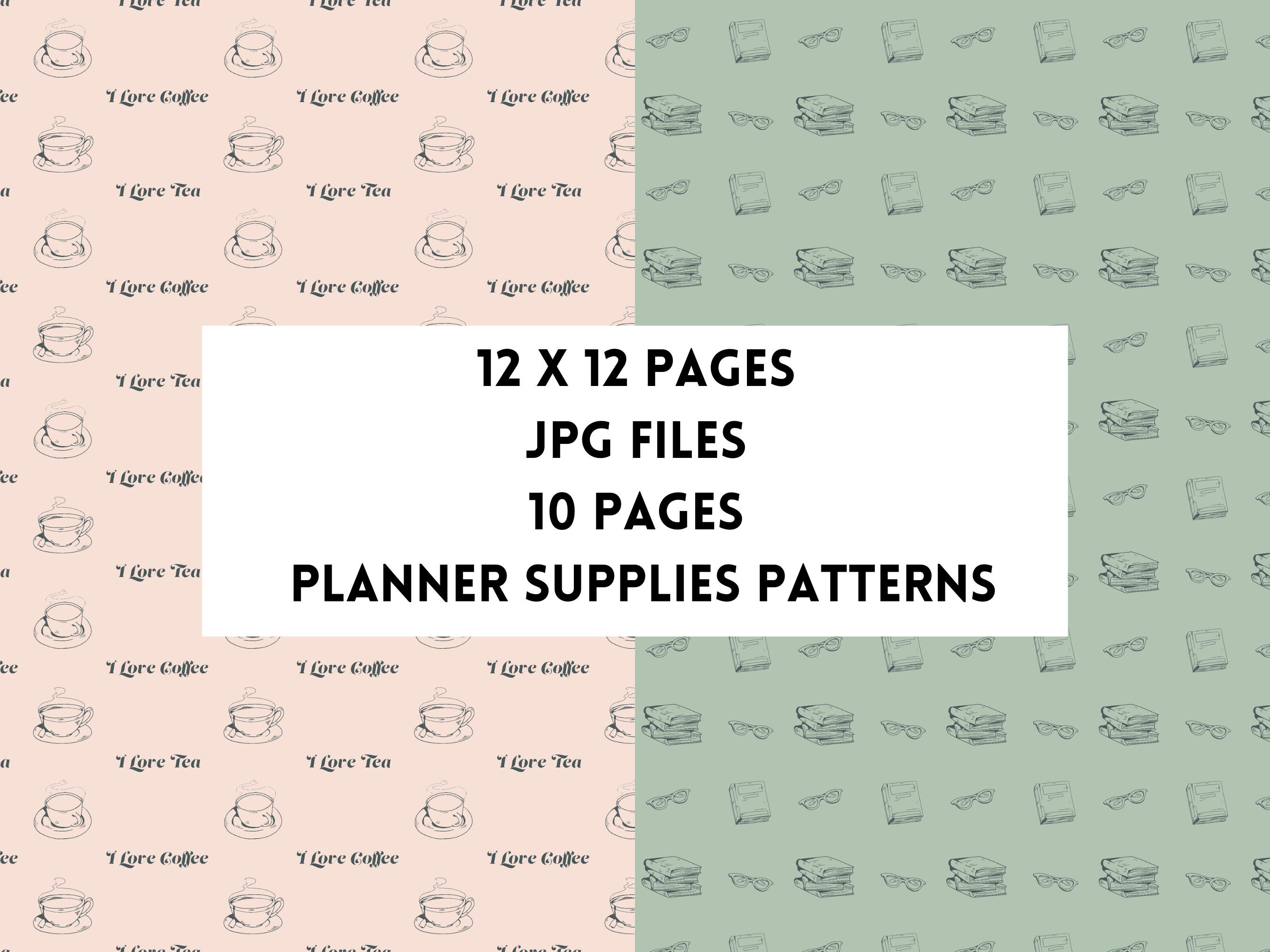 Bookish Digital Paper, Green, Wallpaper, Digital Download, Tea, Coffee ...