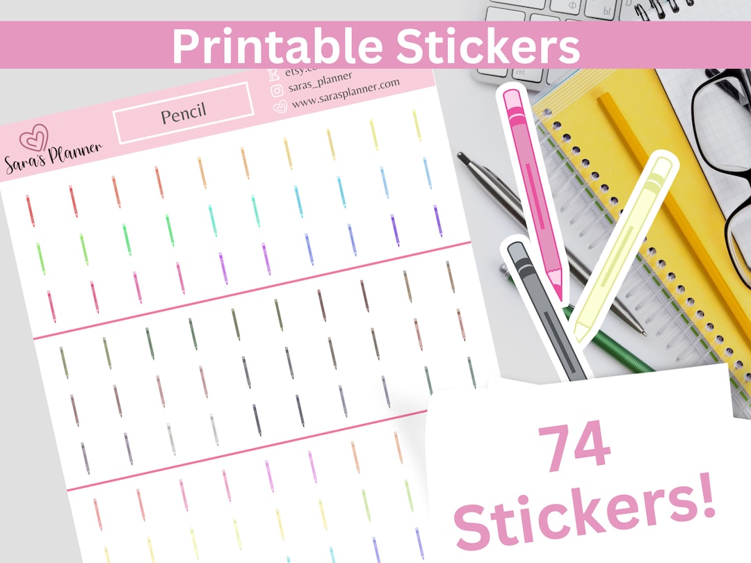 Printable Pencil Planner Stickers, Instant Download Functional Planner ...