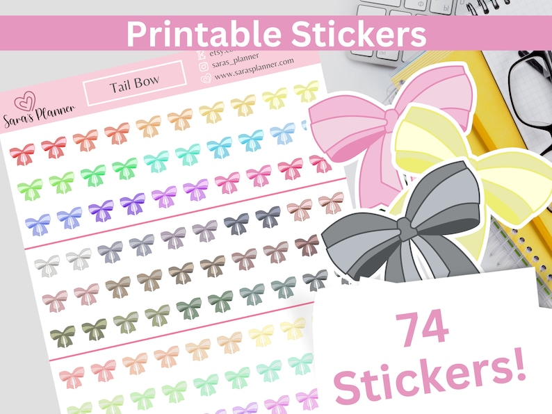 Printable Bow Planner Stickers, Instant Download Functional Planner ...