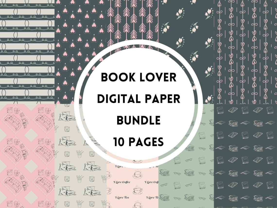 Bookish Digital Paper, Green, Wallpaper, Digital Download, Tea, Coffee ...