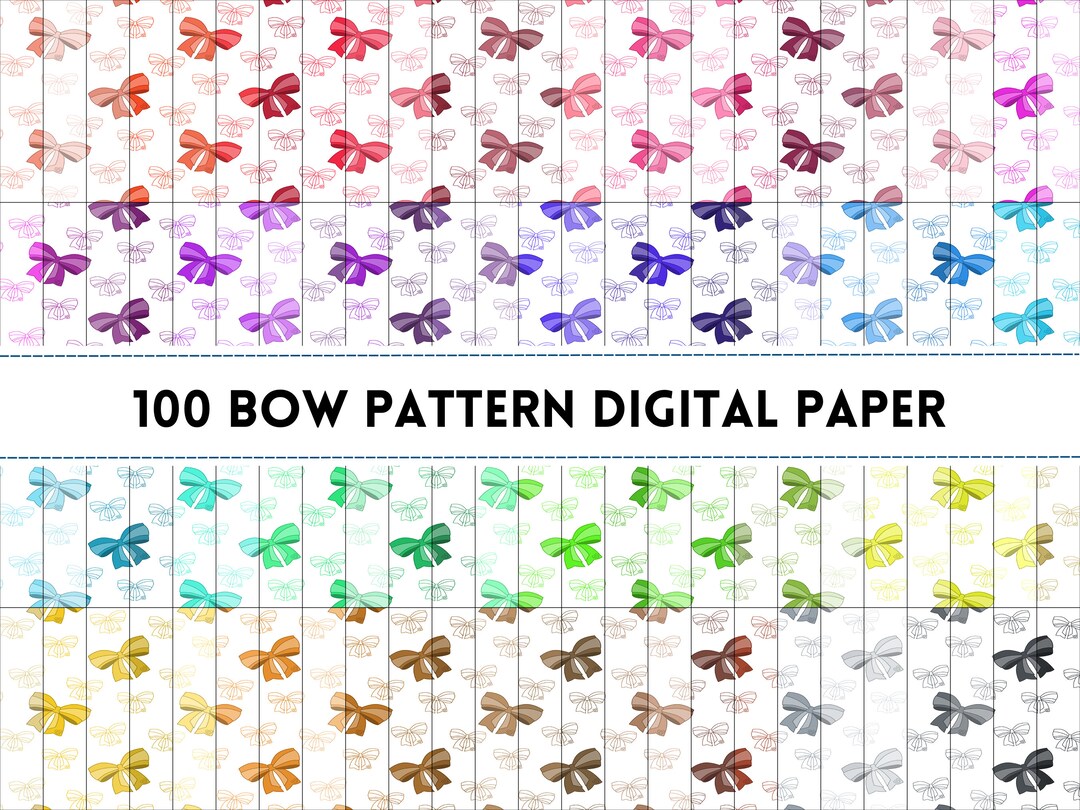 Bright Bow Digital Paper Pack, 100 Pieces Pastel Bow Background Digital ...