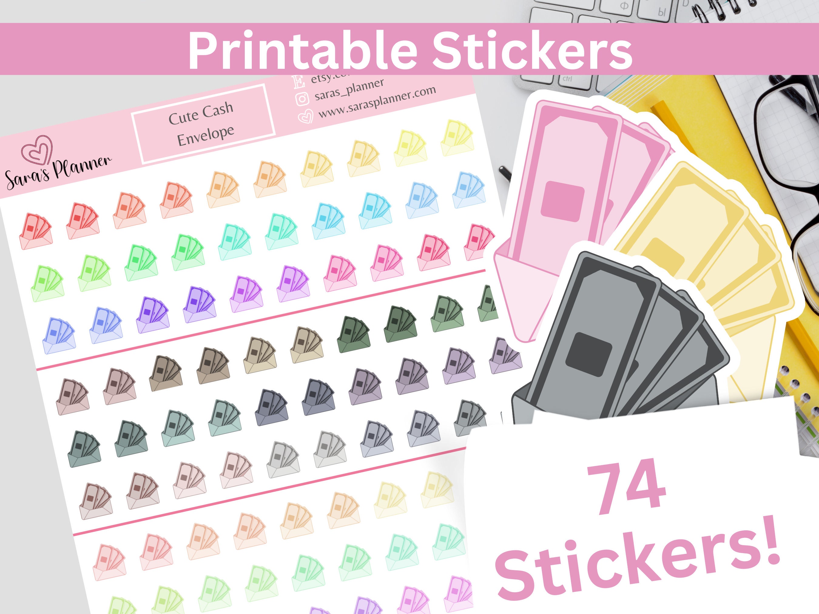 Printable Cute Cash Envelope Planner Stickers, Instant Download ...