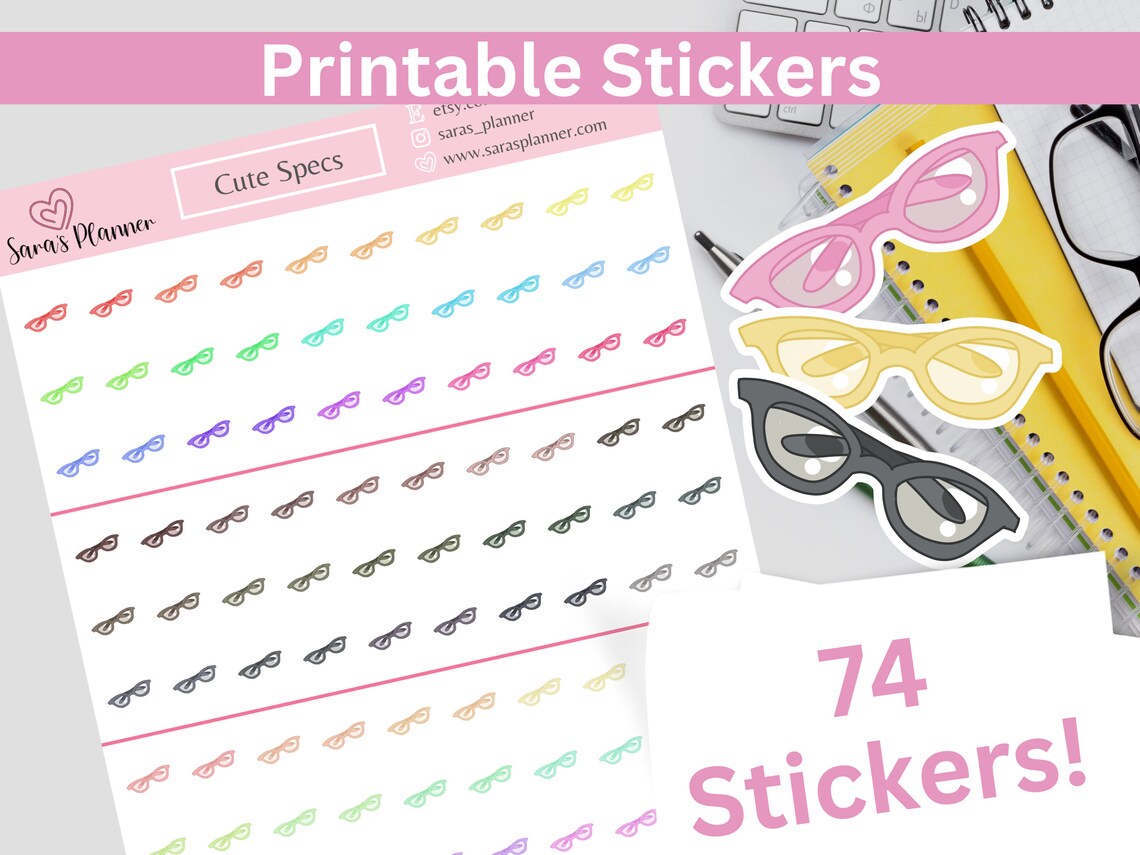 Printable Cute Specs Planner Stickers, Instant Download Functional ...