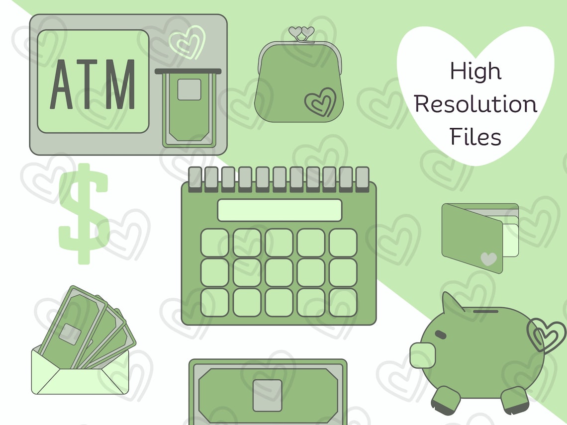Green Budget Clipart Bundle, Cute Money PNG, Money Icon SVG, Finance ...