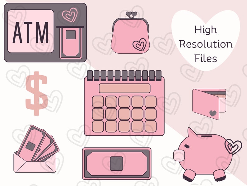 Pink Budget Clipart Bundle, Cute Money PNG, Money Icon SVG, Finance ...