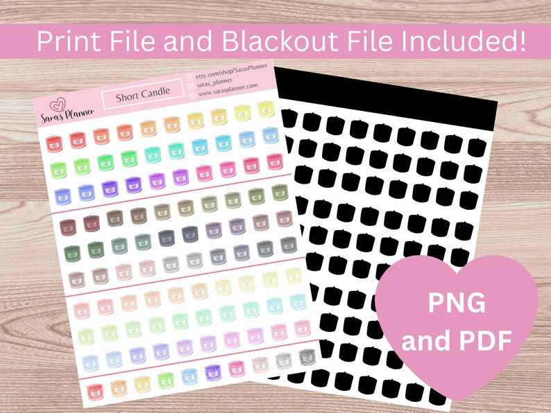Printable Short Candle Stickers, Instant Download Functional Planner ...
