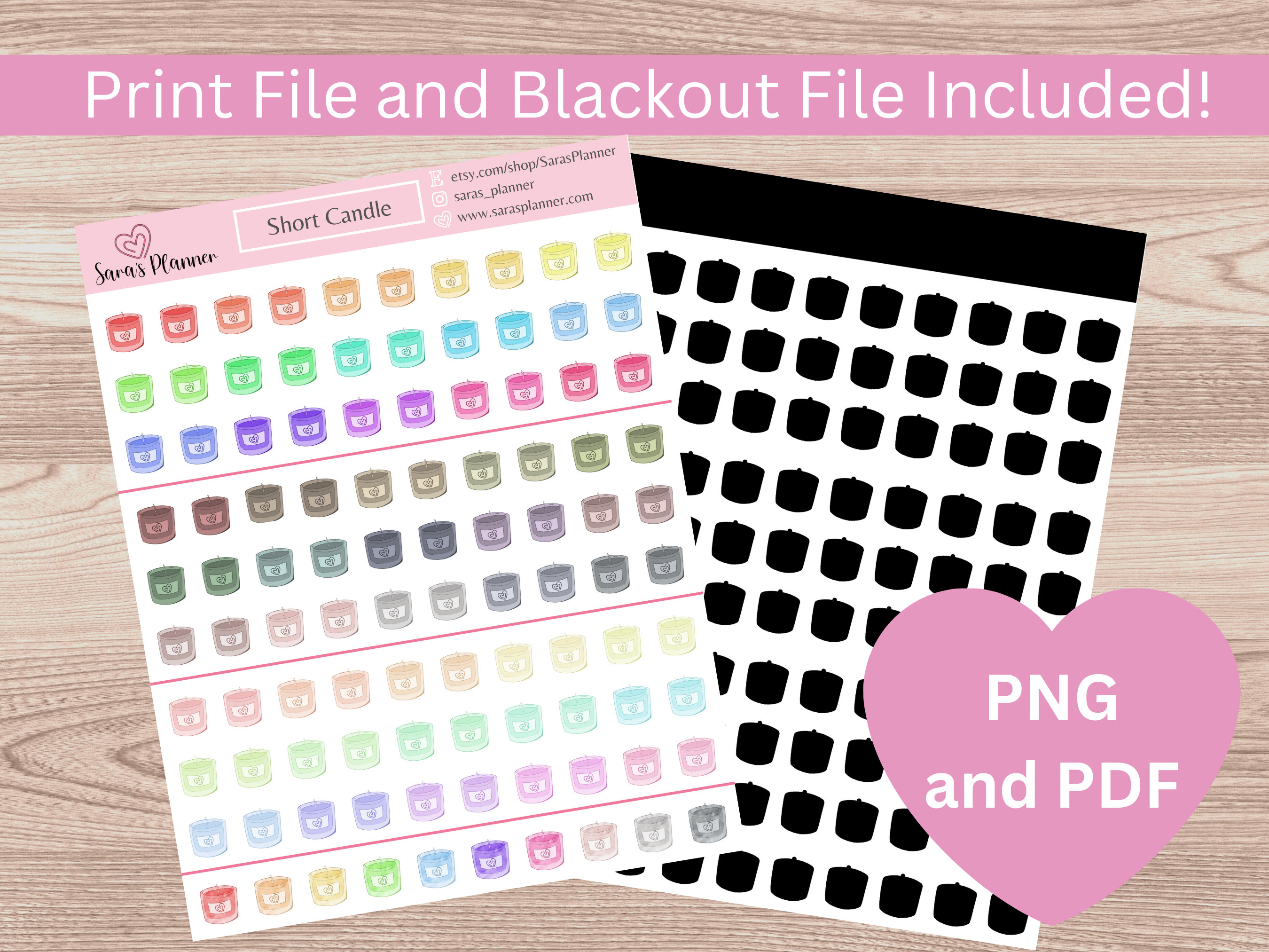 Printable Short Candle Stickers, Instant Download Functional Planner ...
