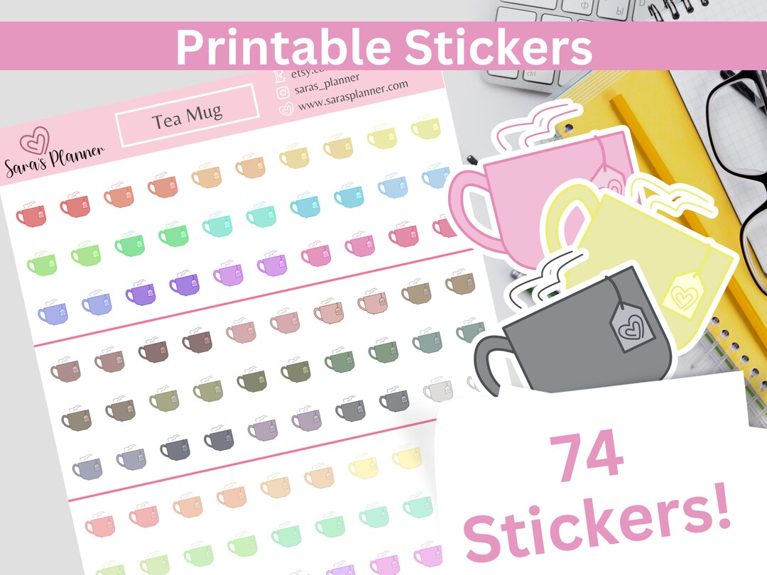 Printable Tea Mug Planner Stickers, Instant Download Functional Planner ...