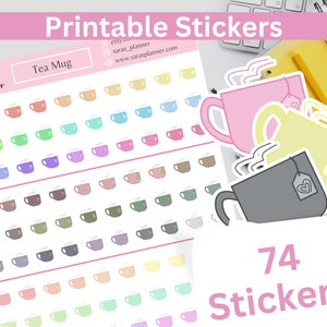 Printable Tea Mug Planner Stickers, Instant Download Functional Planner ...
