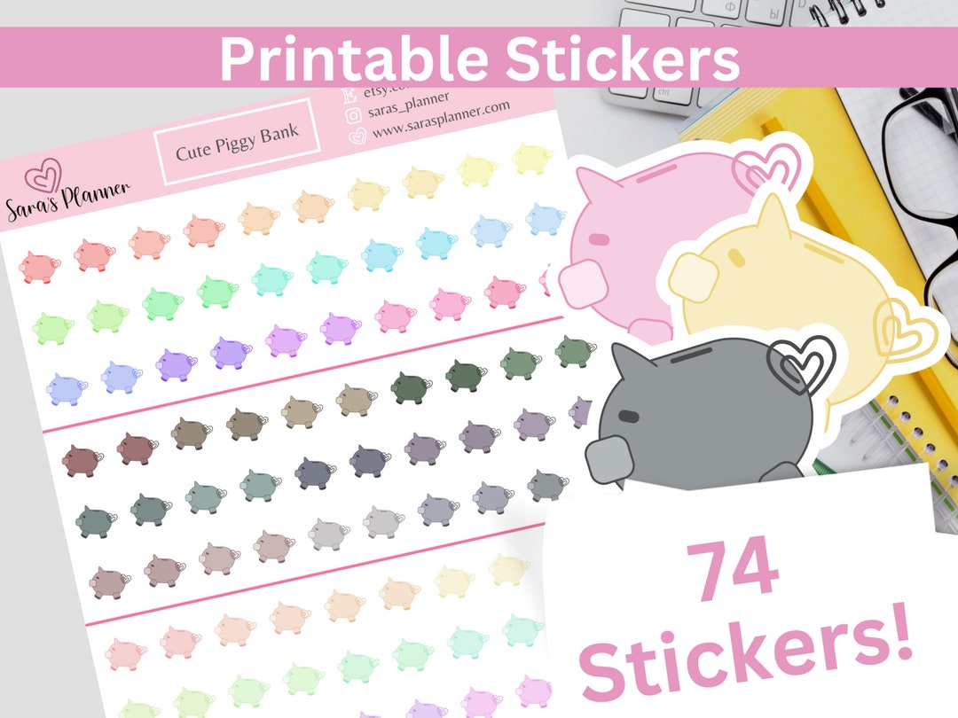 Printable Cute Piggy Bank Planner Stickers, Instant Download Functional ...