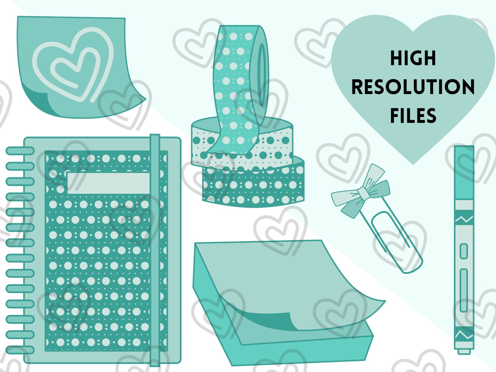 Mint Planner Clipart Bundle, Mint Pen Clipart, Planner PNG Bundle ...