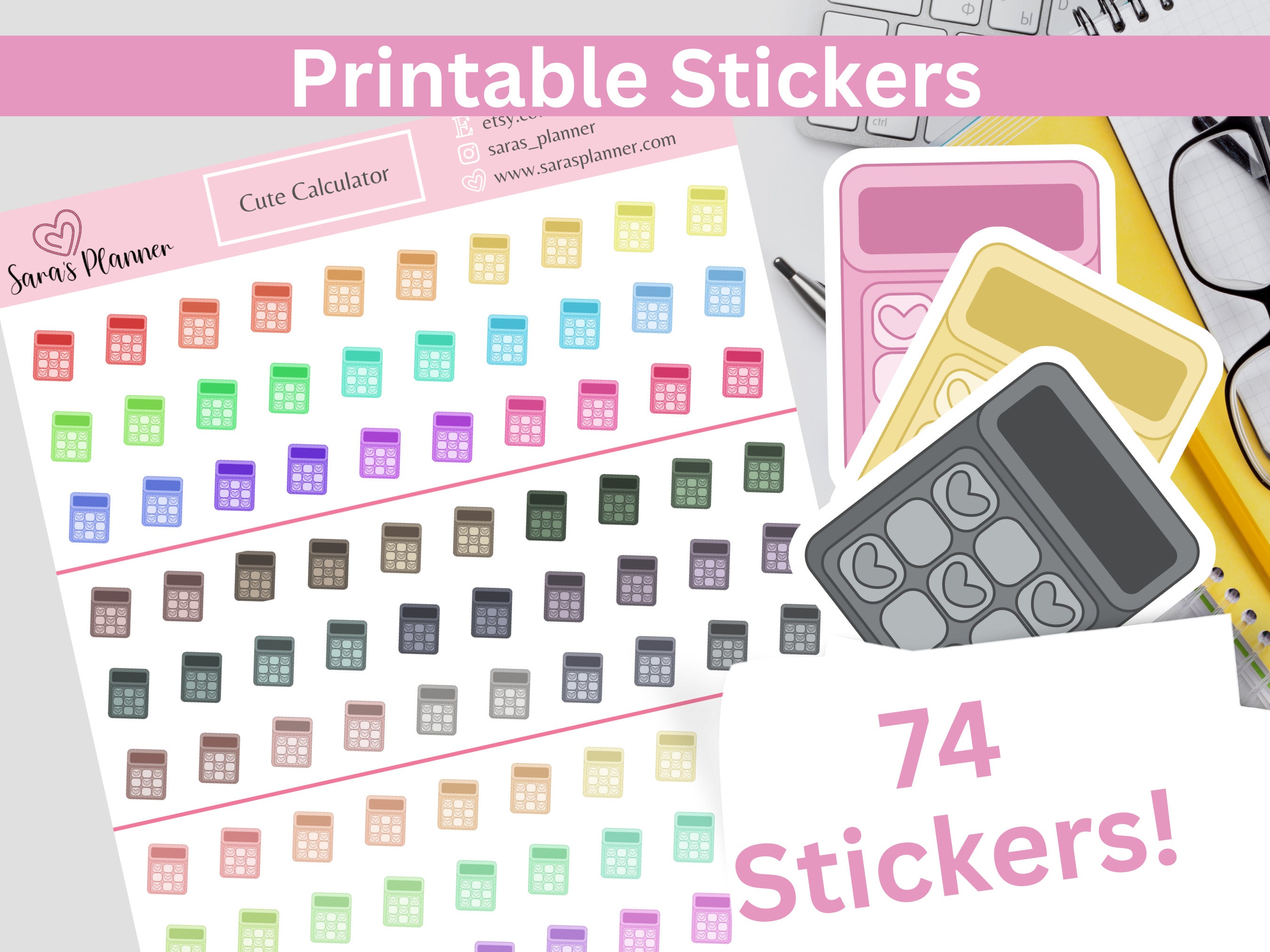 Printable Cute Calculator Planner Stickers, Instant Download Functional ...