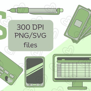 Green Budget Clipart Bundle, Cute Money PNG, Money Icon SVG, Finance ...