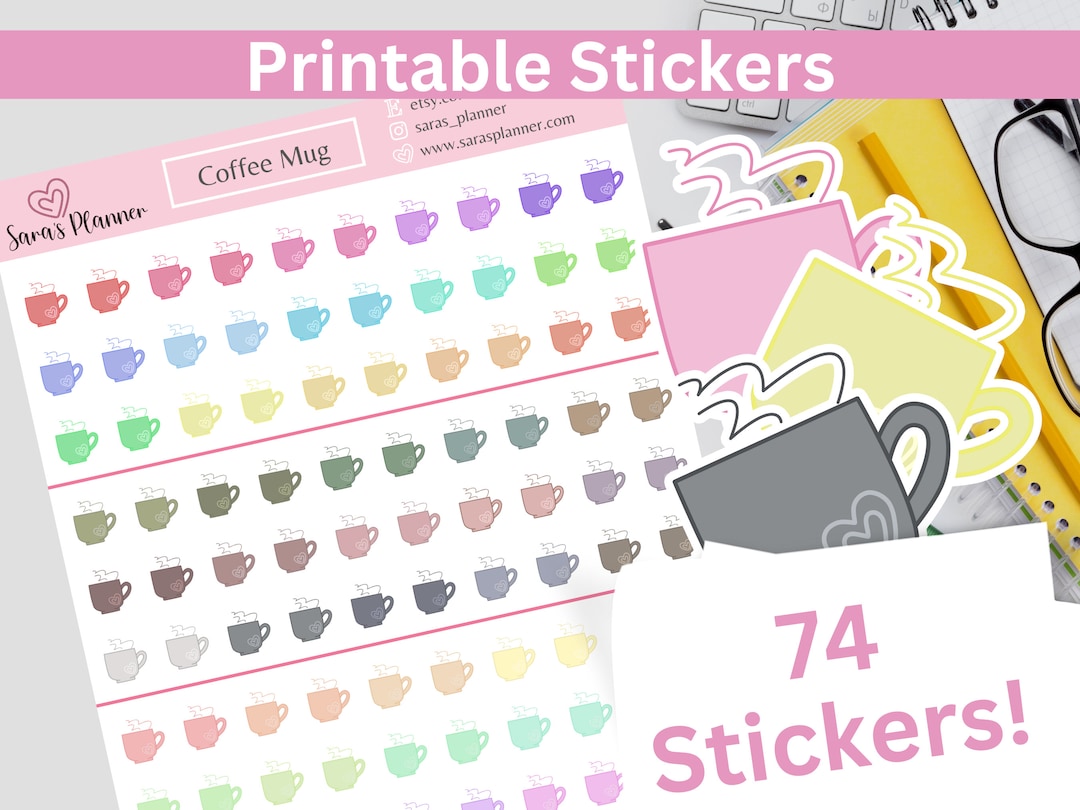 Printable Coffee Mug Planner Stickers, Instant Download Functional ...