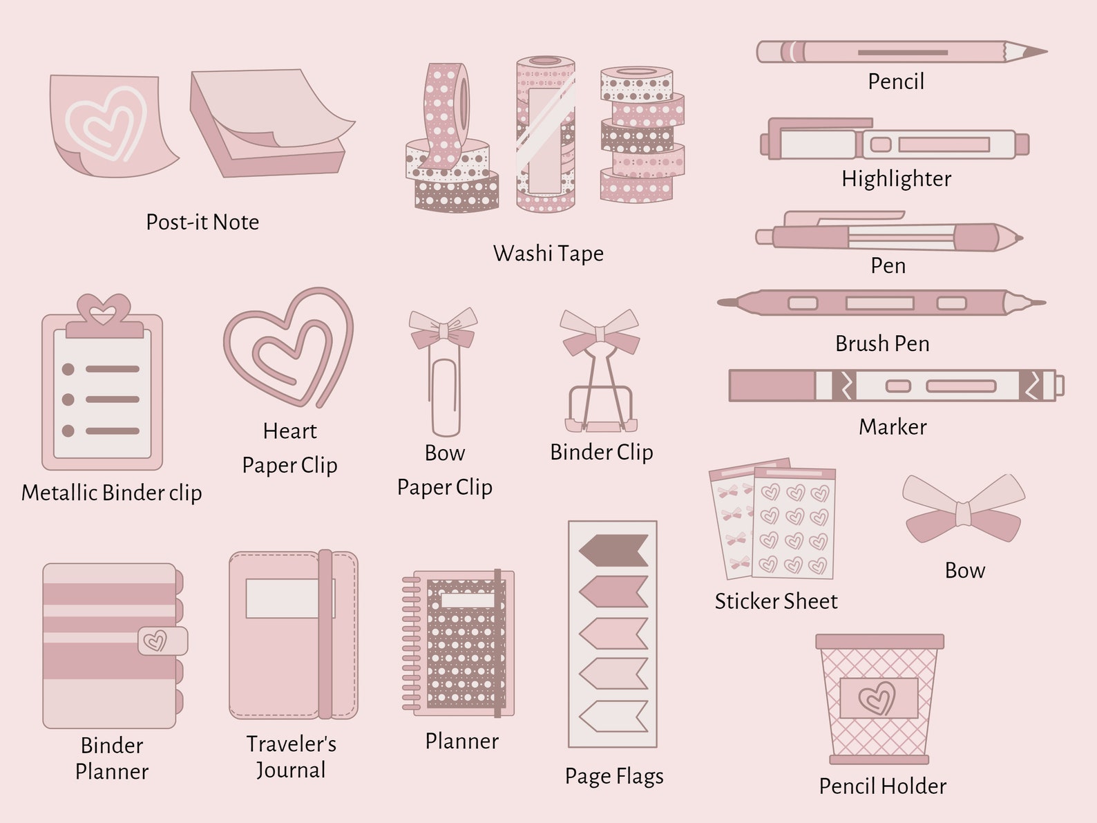 Peach Planner Clipart Bundle, Peach Pen Clipart, Planner PNG Bundle ...