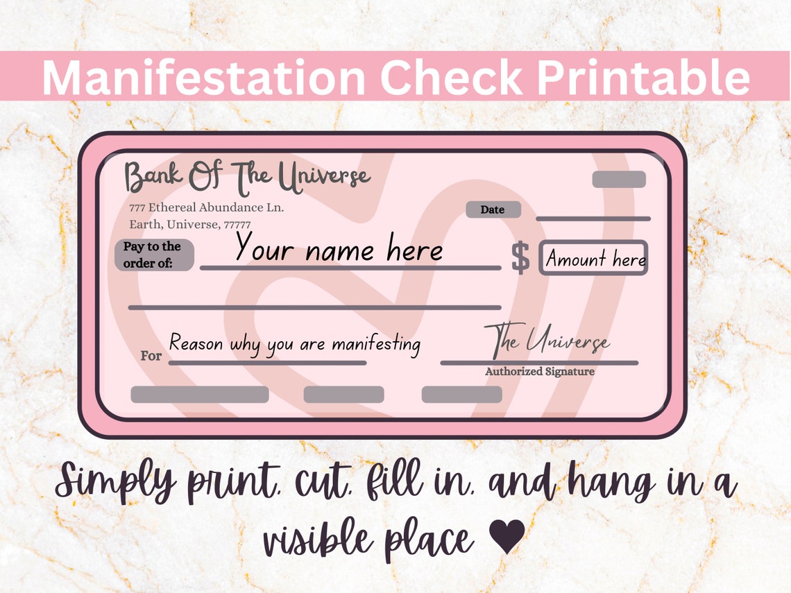 Money Manifestation Check Printable, Vision Board Instant Download PDF ...