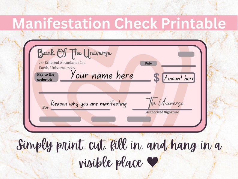 Money Manifestation Check Printable, Vision Board Instant Download PDF ...