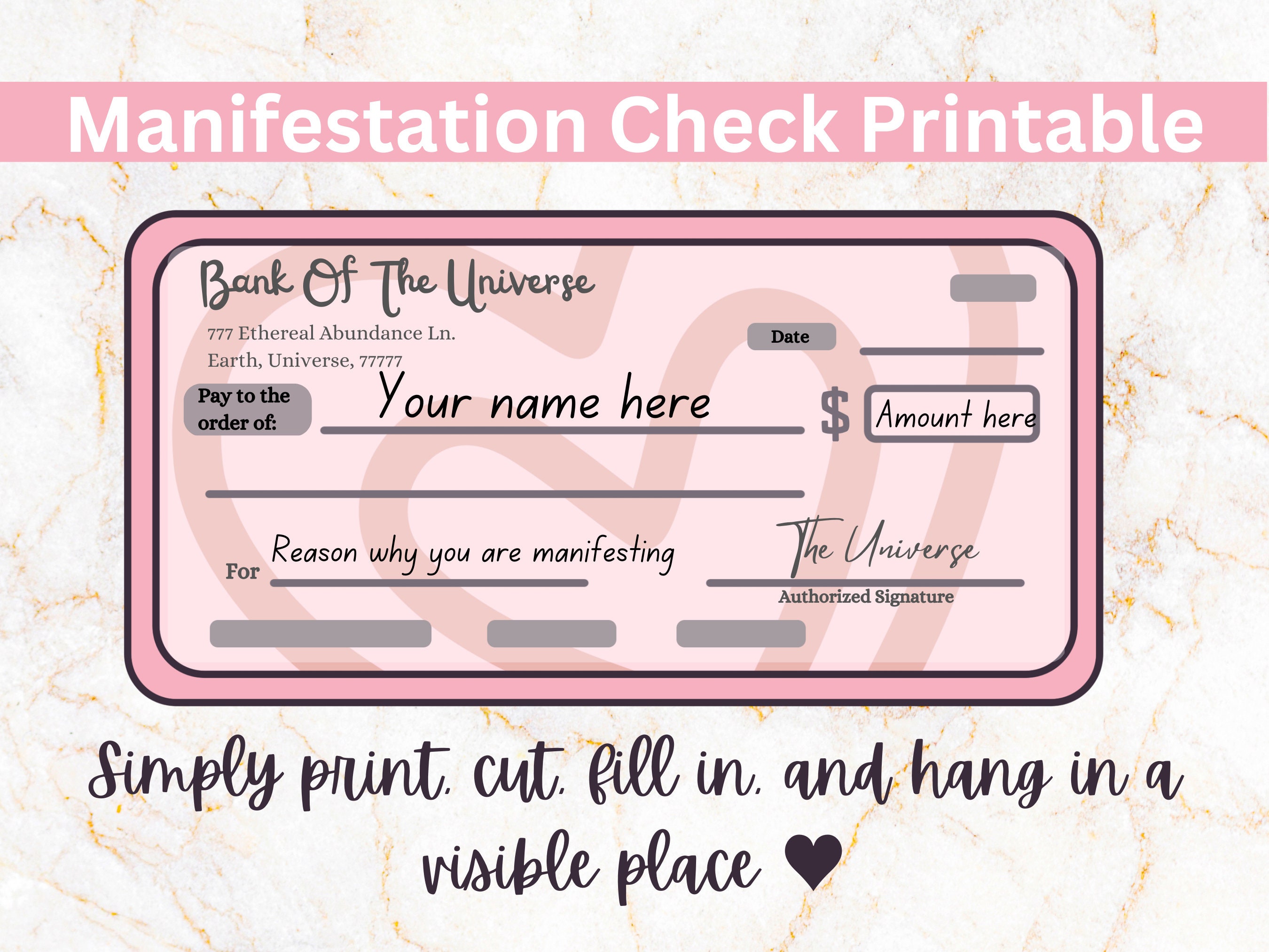 Money Manifestation Check Printable, Vision Board Instant Download PDF ...