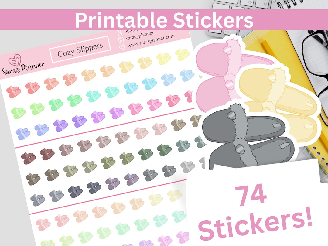 Printable Cozy Slippers Stickers, Instant Download Functional Planner ...