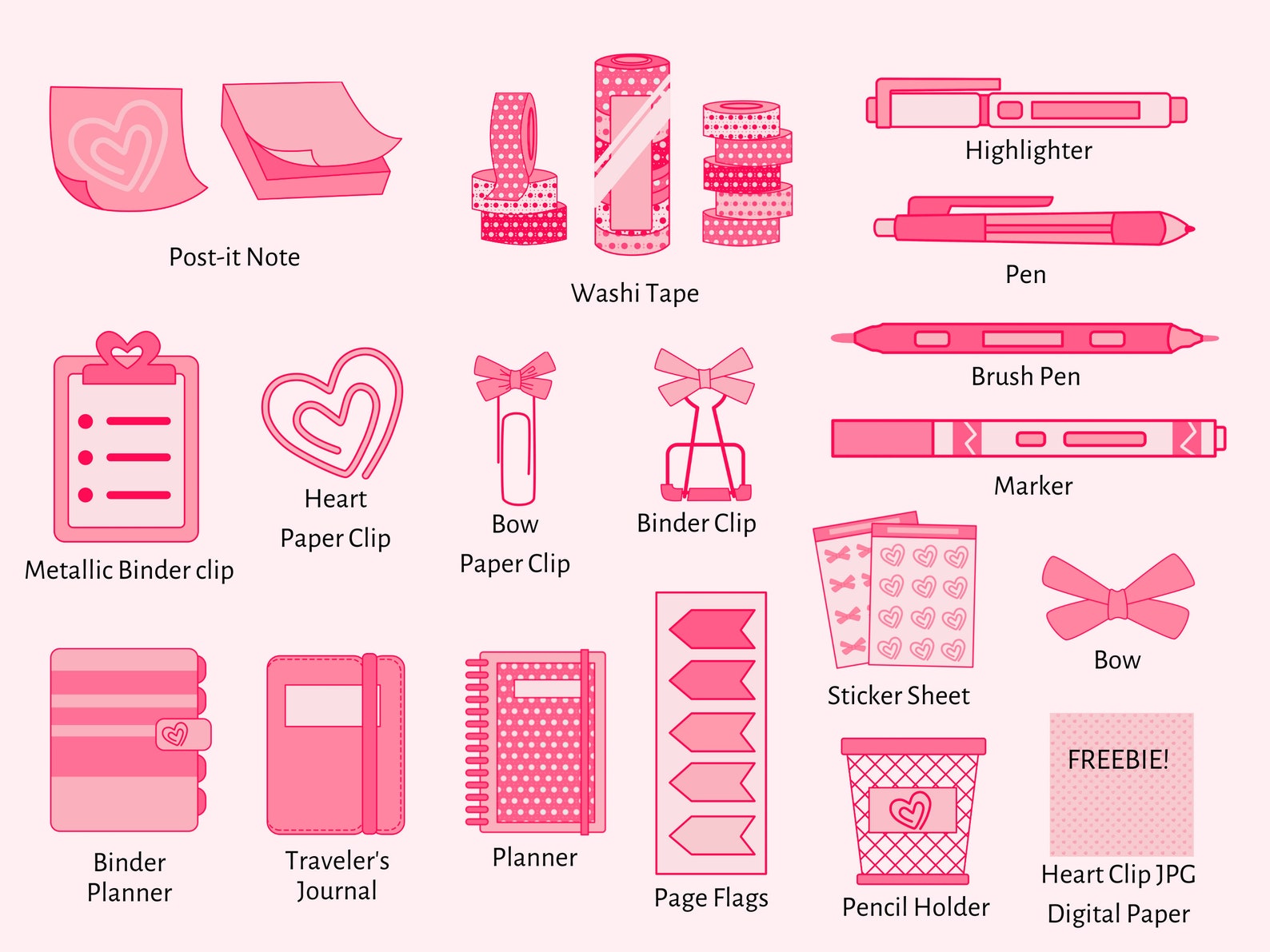 Pink Planner Clipart Bundle, Pink Pen Clipart, Planner PNG Bundle ...