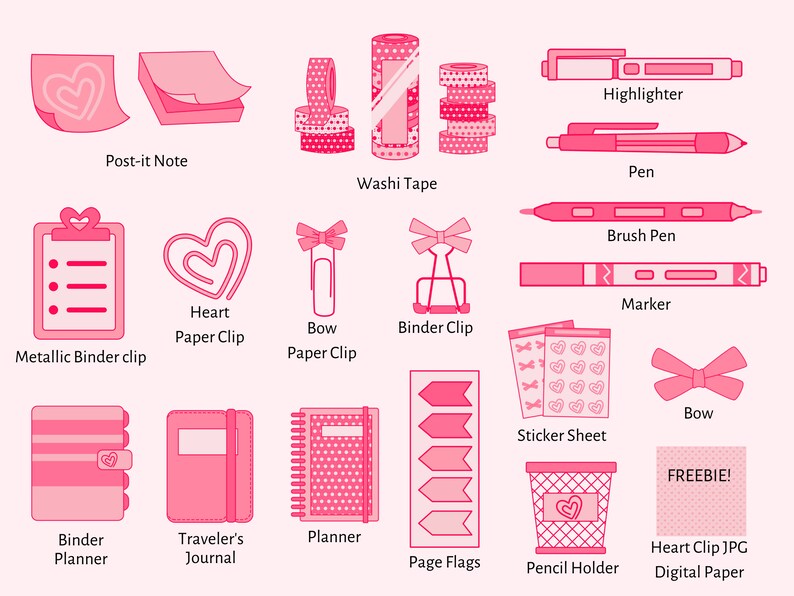 Pink Planner Clipart Bundle, Pink Pen Clipart, Planner PNG Bundle ...