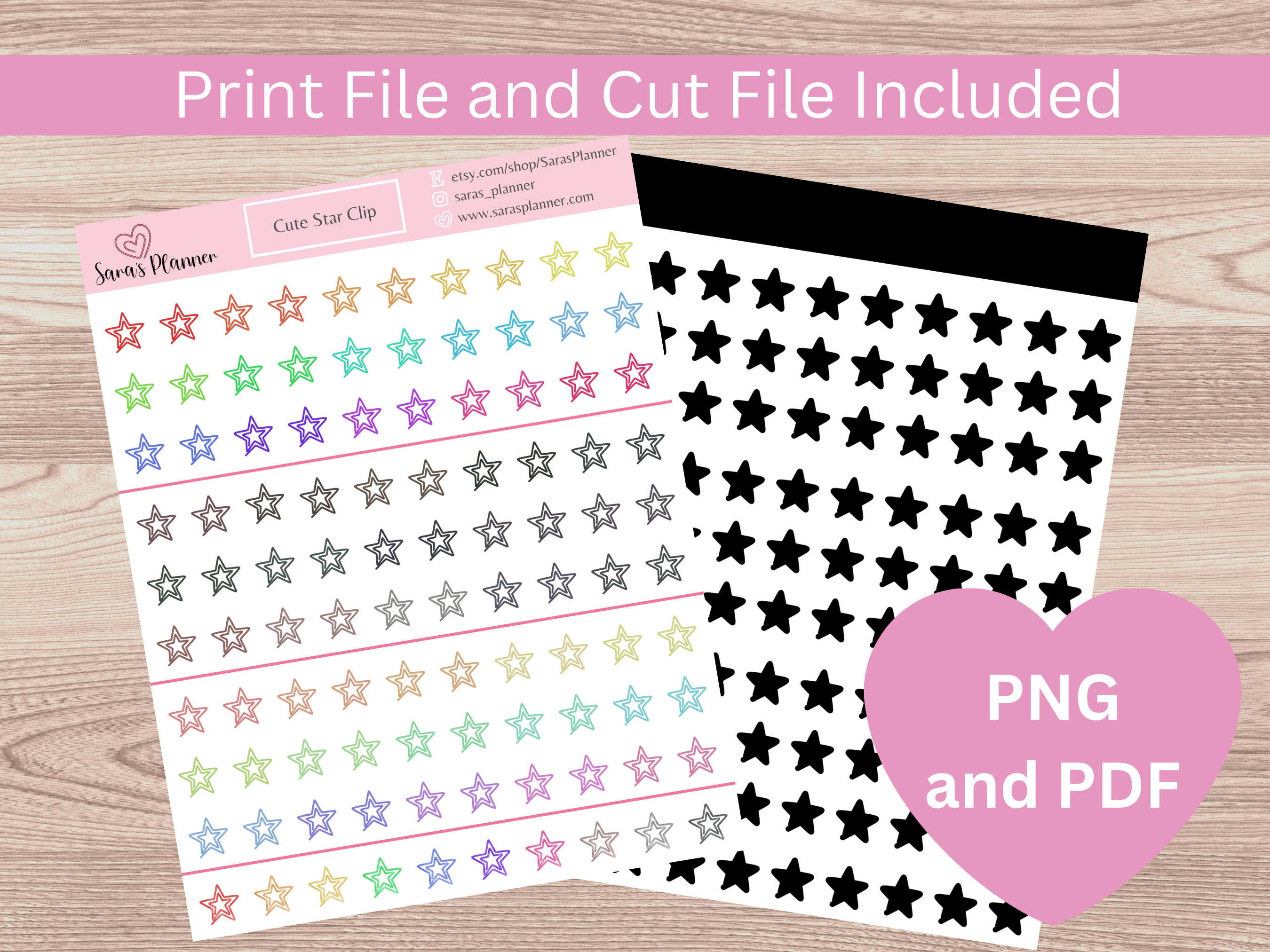 Printable Cute Star Clip Planner Stickers, Instant Download Functional ...