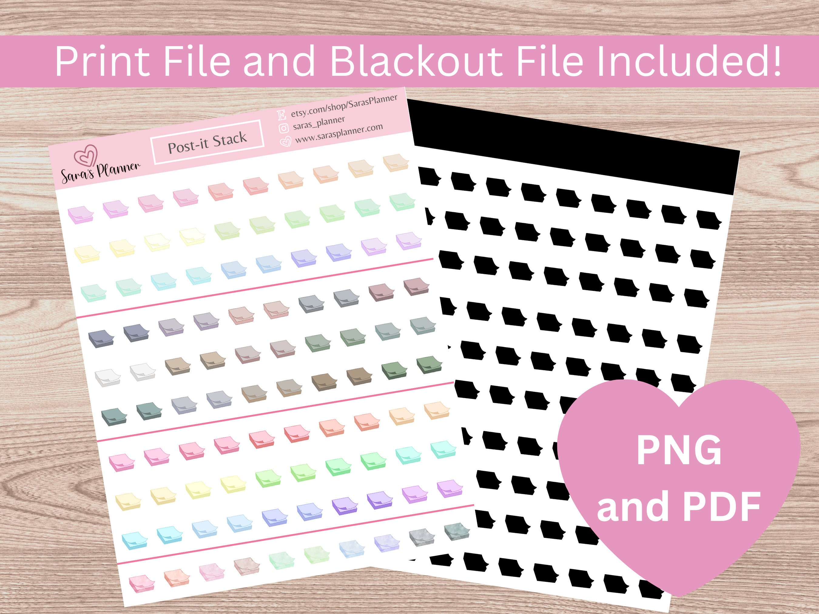 Sticky Notes Printable Planner Stickers, Instant Download PDF, PNG, JPG ...