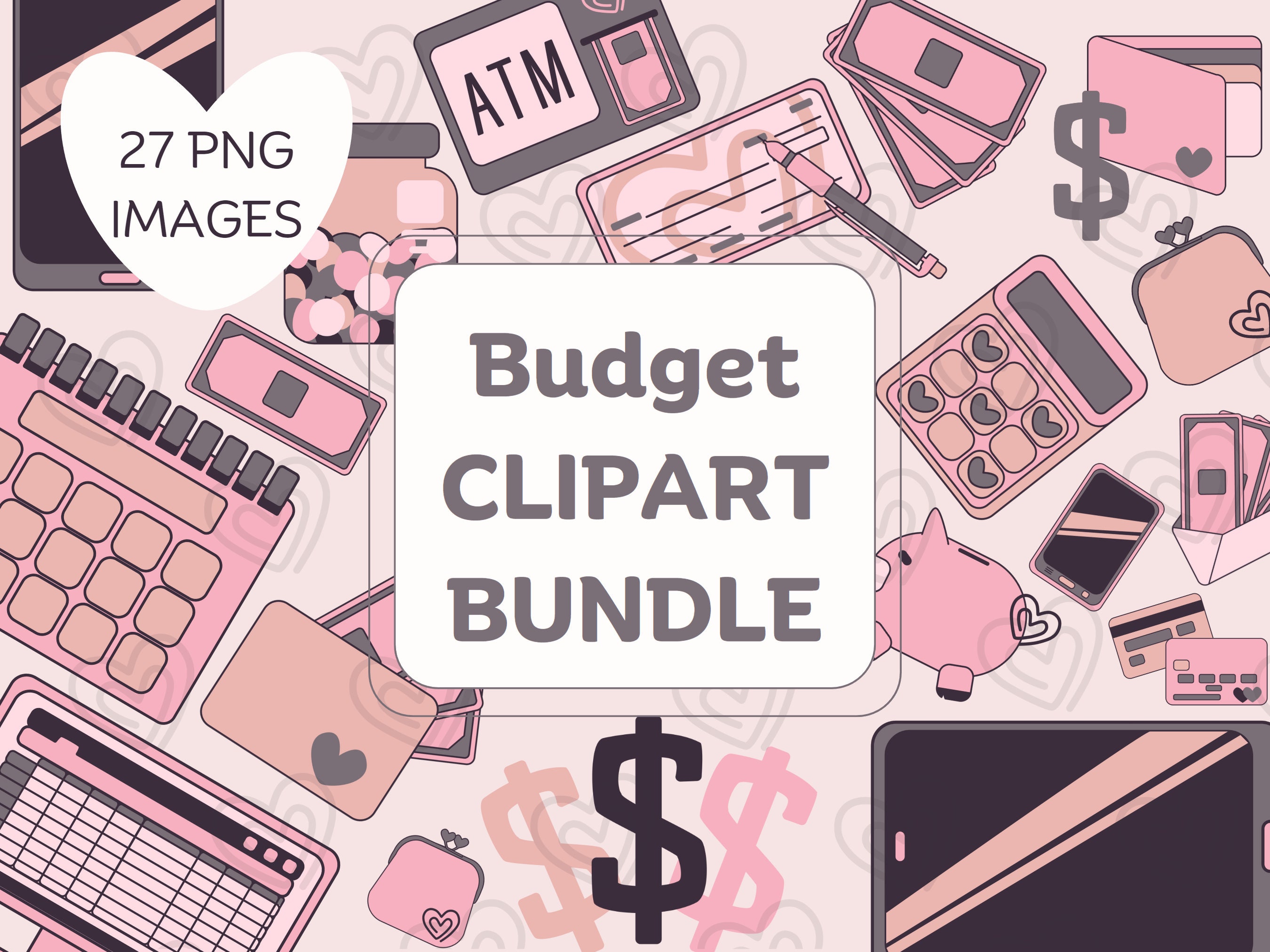 Pink Budget Clipart Bundle, Cute Money PNG, Money Icon SVG, Finance ...