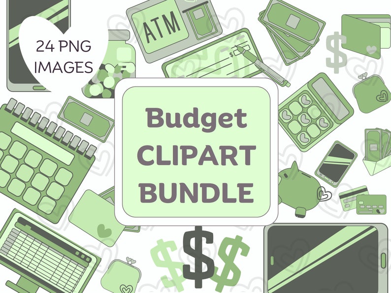 Green Budget Clipart Bundle, Cute Money PNG, Money Icon SVG, Finance ...