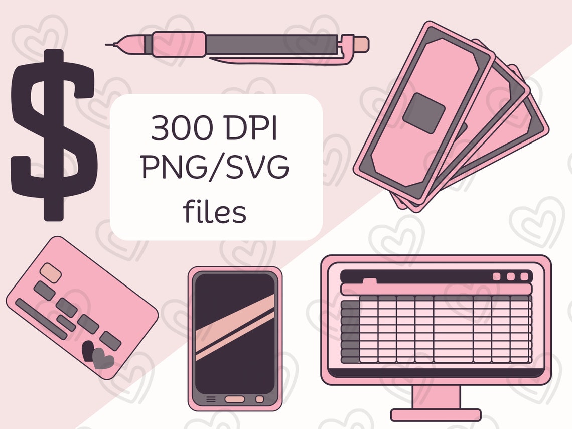 Pink Budget Clipart Bundle, Cute Money PNG, Money Icon SVG, Finance ...