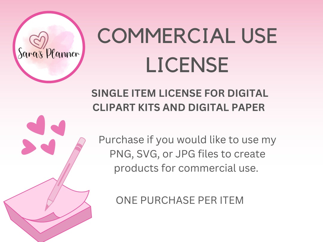 Commercial License for Digital Purchases Sara's Planner Store, Applies ...