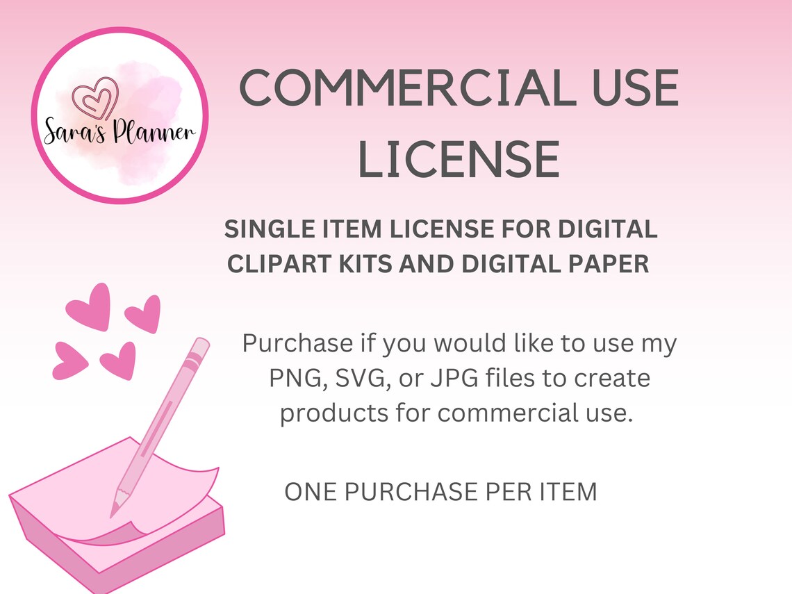 Commercial License for Digital Purchases Sara's Planner Store, Applies ...