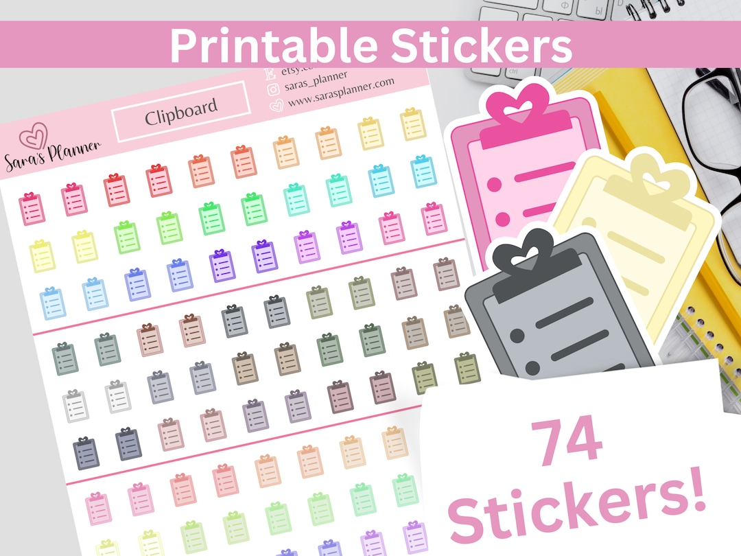 Printable Clipboard Planner Stickers, Instant Download Functional ...