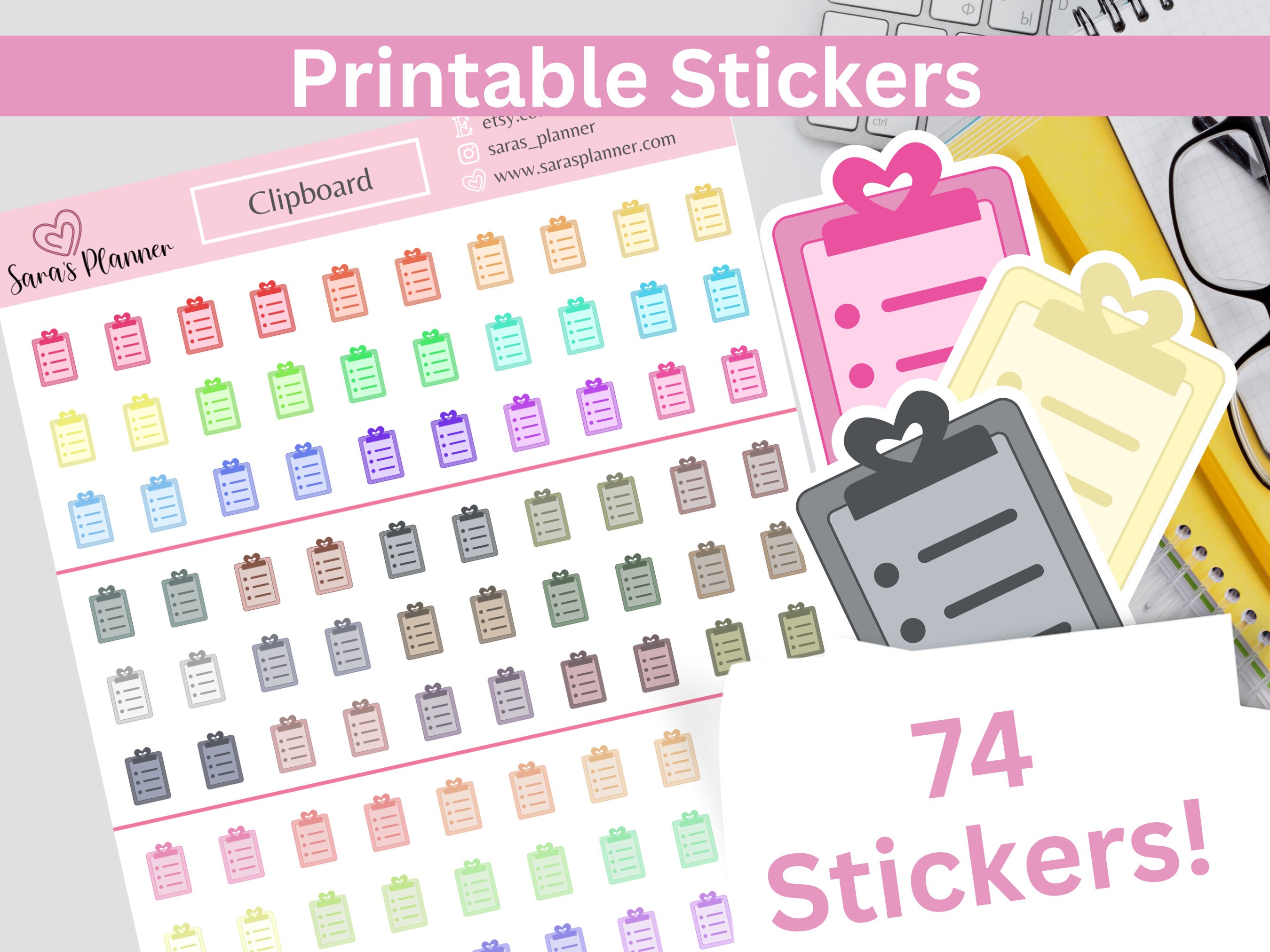 Printable Clipboard Planner Stickers, Instant Download Functional ...