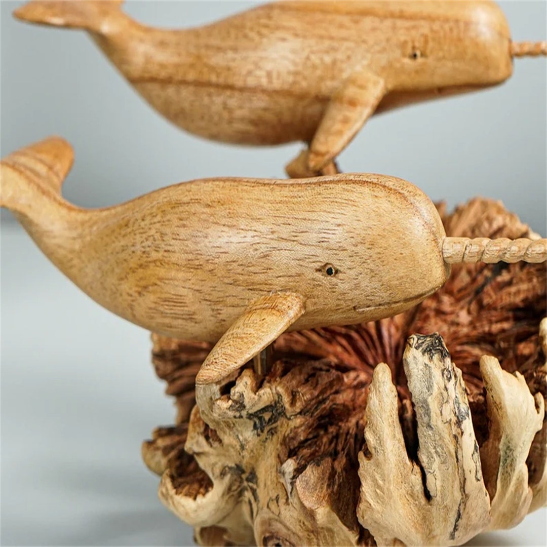 Wooden Narwhal Sculpture, Anniversary Gift, Couple, Narwhale, Tusk ...