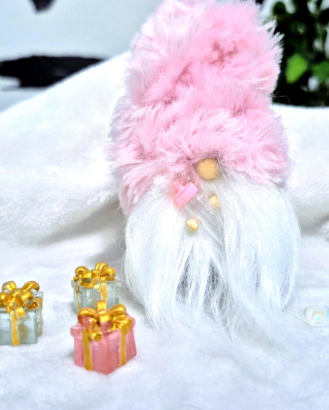 Baby Shower / Gender Reveal Gnome Girl: Pink Fluffy Hat, Birchwood ...