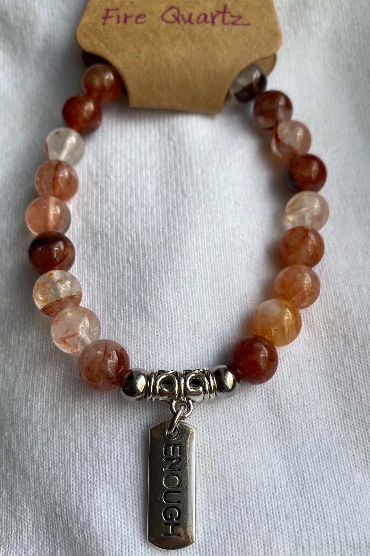 Fire Quartz Bracelet, Real Crystals, 8mm Beads, With “ENOUGH” Charm - Etsy