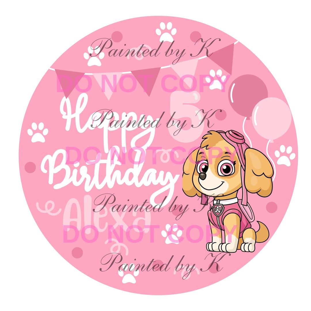 Skye Paw Patrol Birthday Sticker Label - Customizable Name, Round - Etsy
