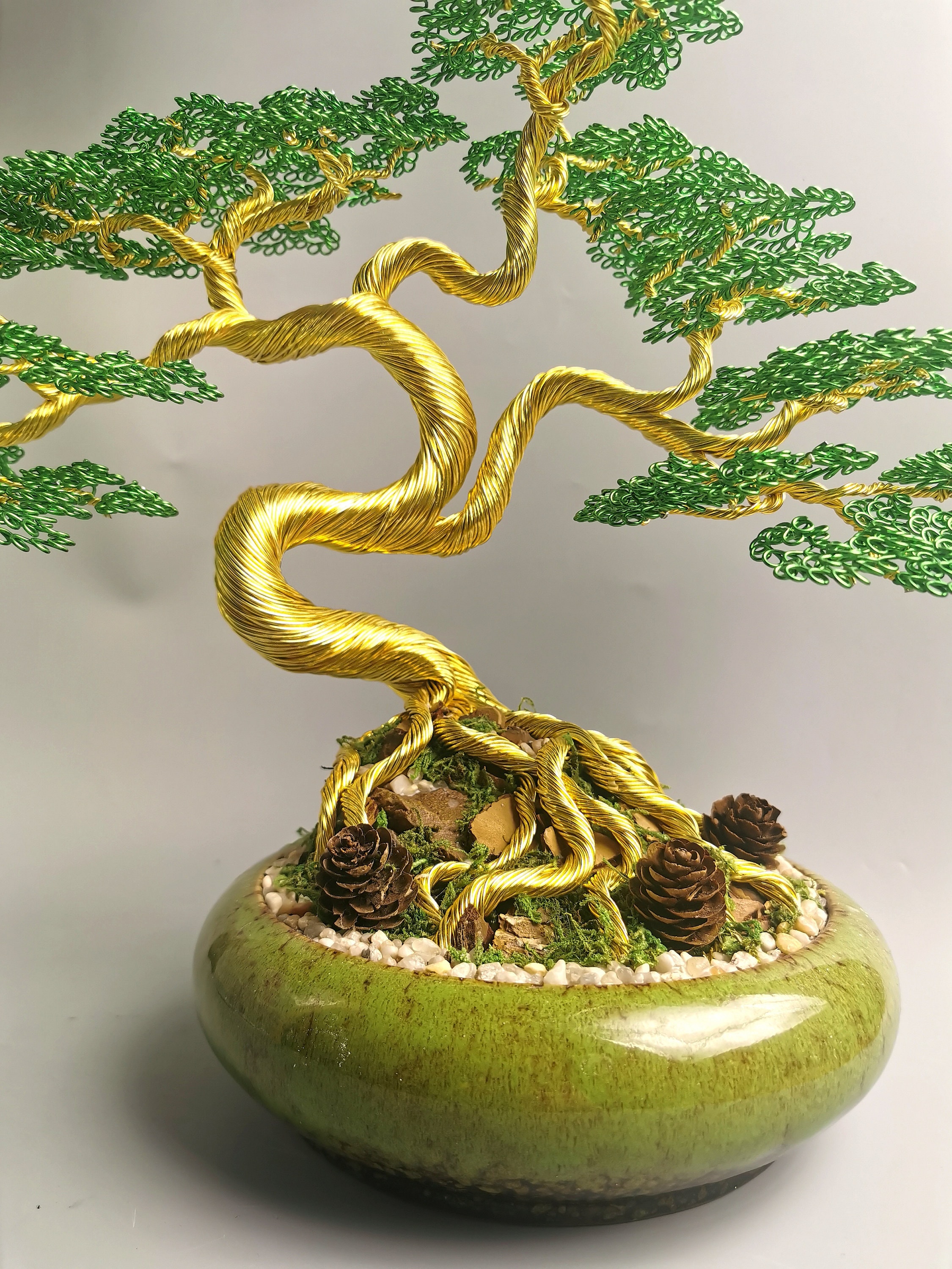 Wire Bonsai Tree in Gold and Green, 33 Cm/13 Artificial Plant, Feng ...