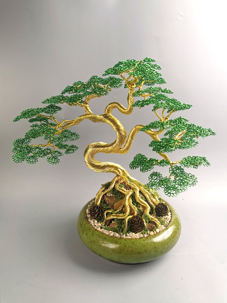 Handmade Gold Wire Bonsai Tree, Green Ceramic Pot (33cm/13 Inch) - Etsy