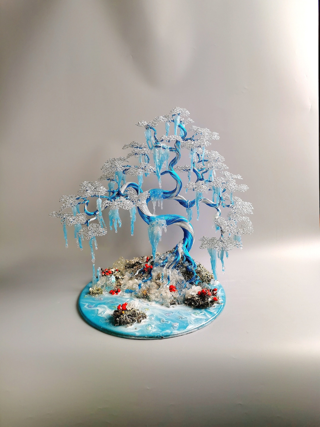 Handmade Wire Bonsai Tree Sculpture, Epoxy Resin Lake, Winter Decor ...