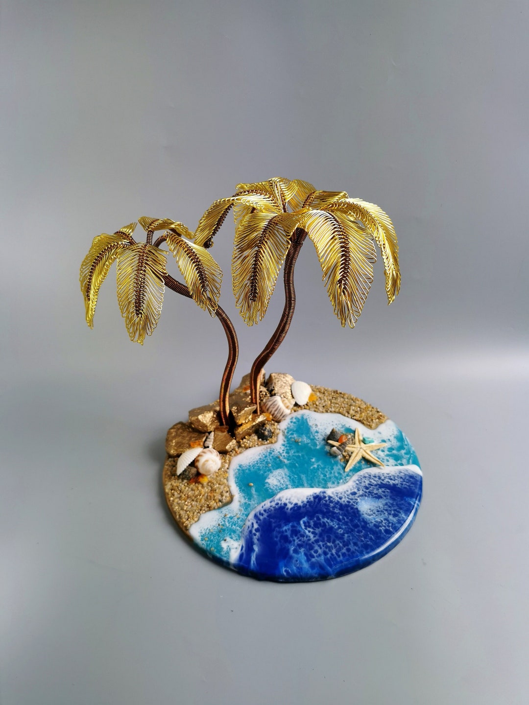 Handmade Gift for Friend, Gold Wire Palm Tree , 20cm/7.9", Shell ...