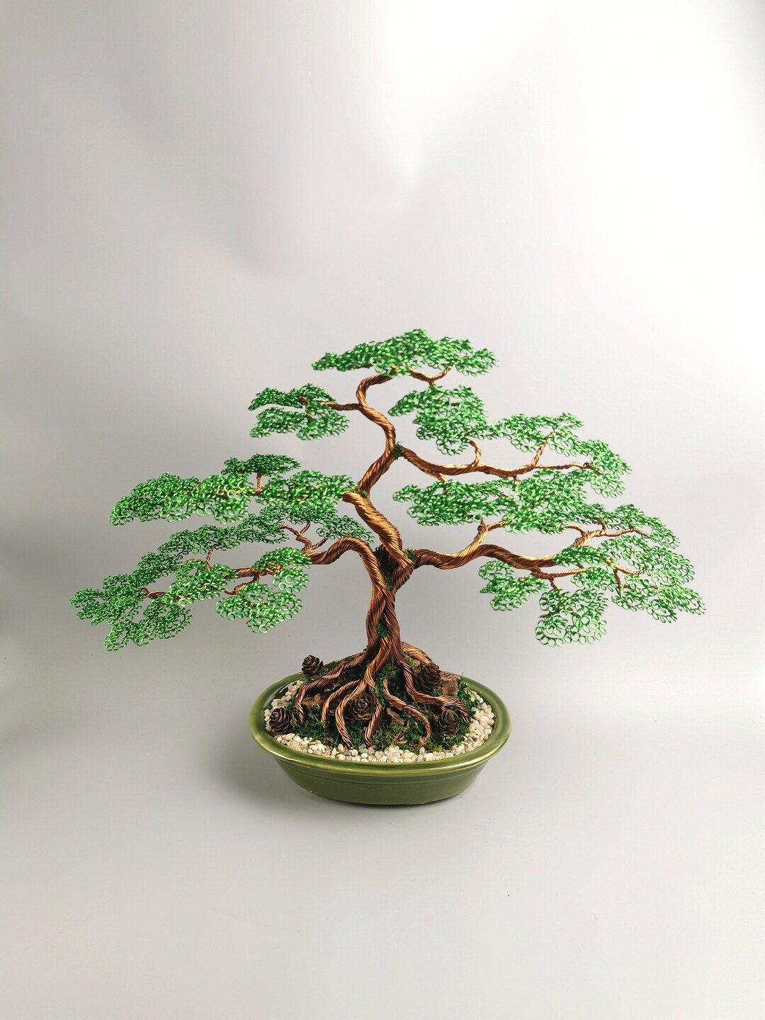 Green Oak, Handmade Wire Bonsai Tree, 33cm/13, Ceramic Bonsai Pot, Feng ...
