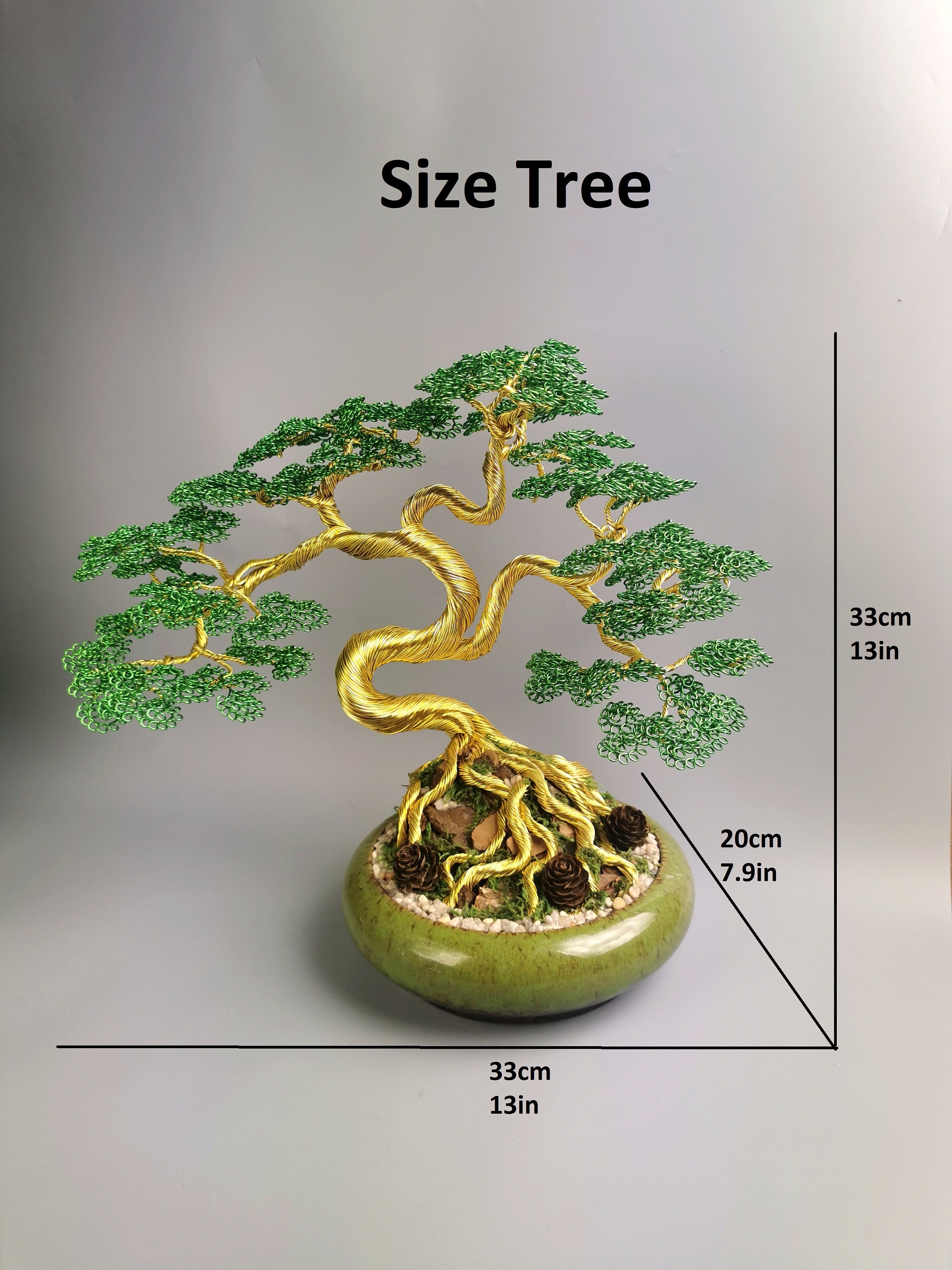 Wire Bonsai Tree in Gold and Green, 33 Cm/13 Artificial Plant, Feng ...