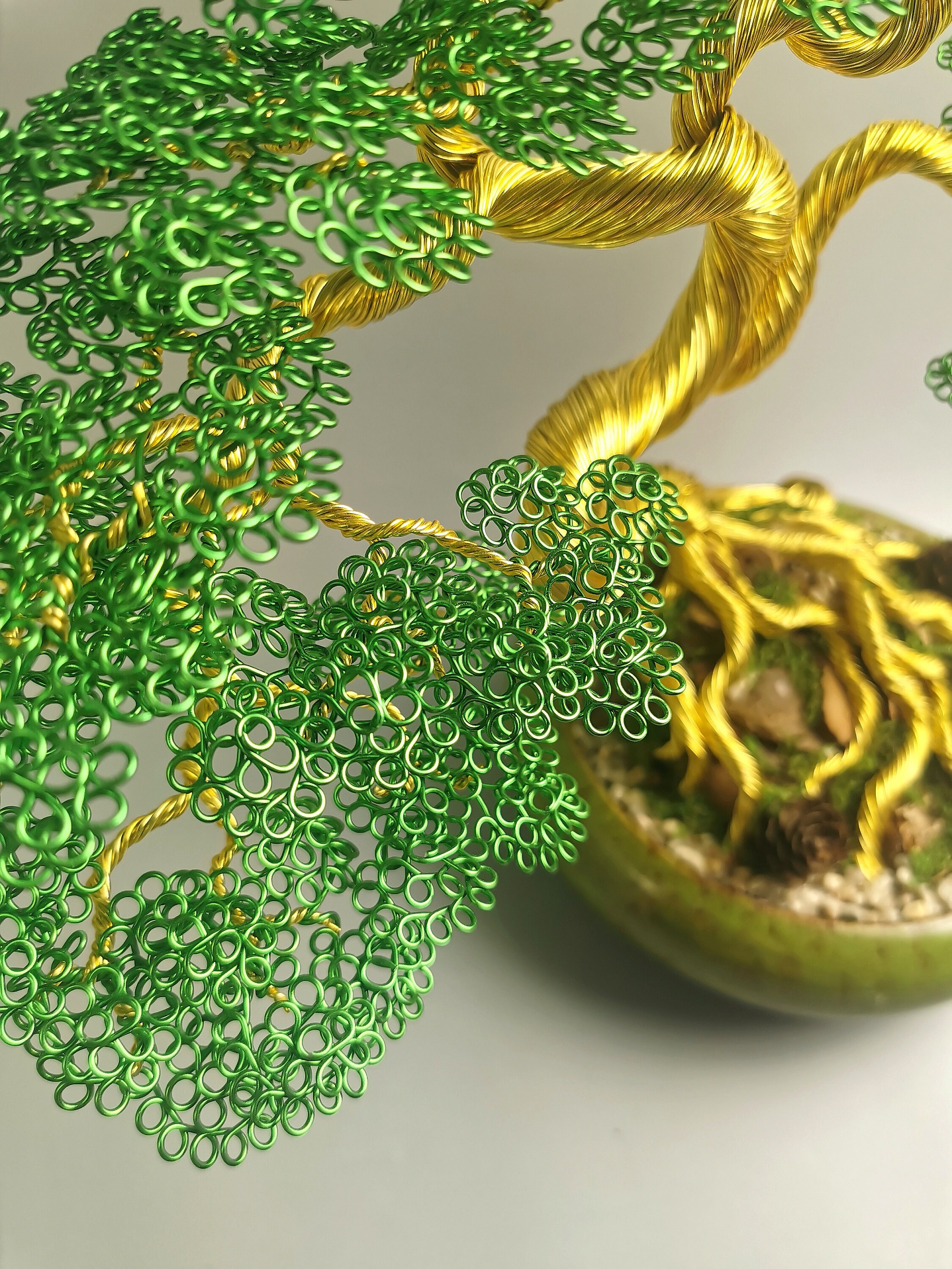 Wire Bonsai Tree in Gold and Green, 33 Cm/13 Artificial Plant, Feng ...