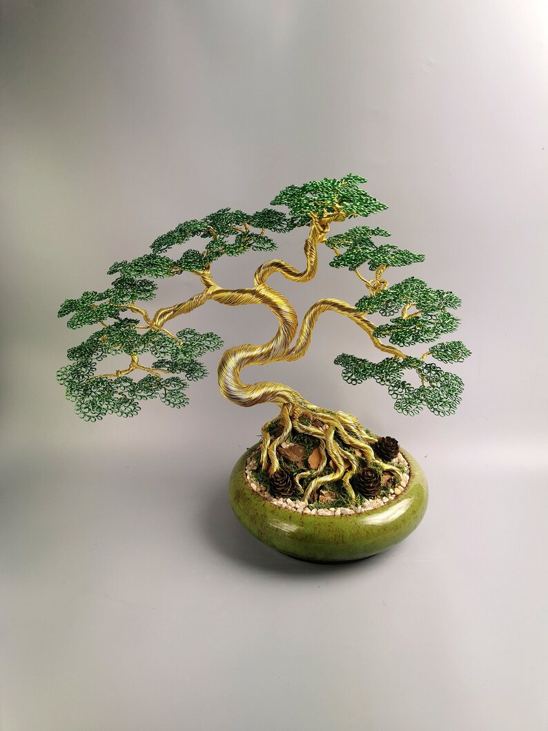 Handmade Gift, Wire Bonsai Tree, Gold and Green, 33 Cm/13" Unique ...